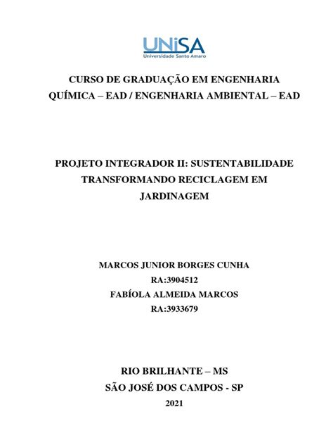 Projeto Integrador Ii Pdf Sustentabilidade Ambiente Natural