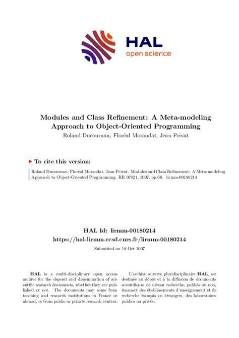 Pdf Modules And Class Refinement—a Metamodeling Approach To Object