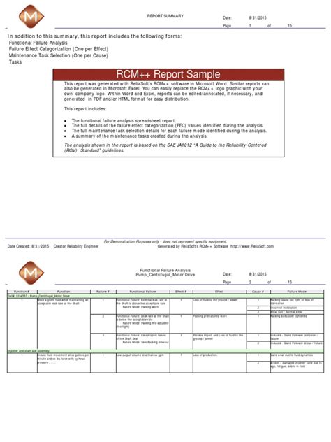Rcm Report Sample Pdf Reliability Engineering Risk