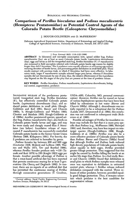 Pdf Comparison Of Perillus Bioculatus And Podisus Maculiventris