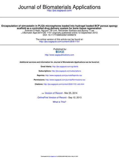 Pdf Encapsulation Of Simvastatin In Plga Microspheres Loaded Into Hydrogel Loaded Bcp Porous
