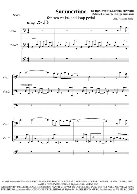 Summertime Arr Natasha Jaffe By Ira Gershwin Sheet Music For String