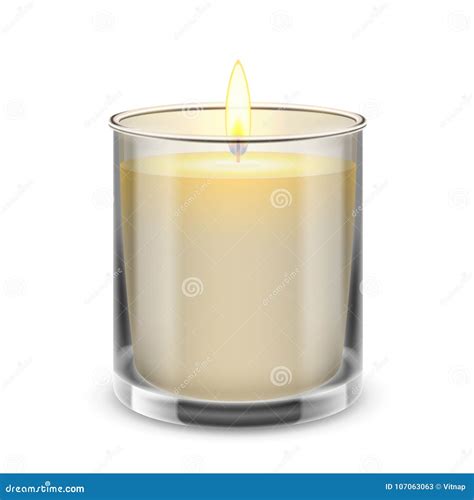 Candle Light In A Straight Glass Jar Vector Realistic Illustration