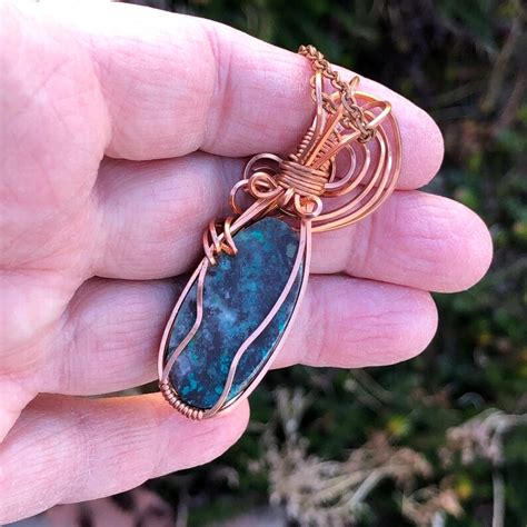 Wire Wrapped Chrysocolla Gemstone Pendant Etsy