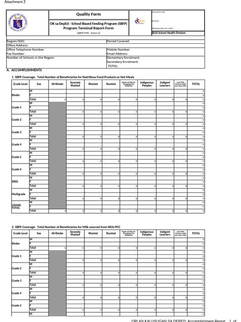 [for Downloading Only] Sbfp Form 7 Ptr Disaggregated By Sex V2 1 Pdf Nutrition Diet
