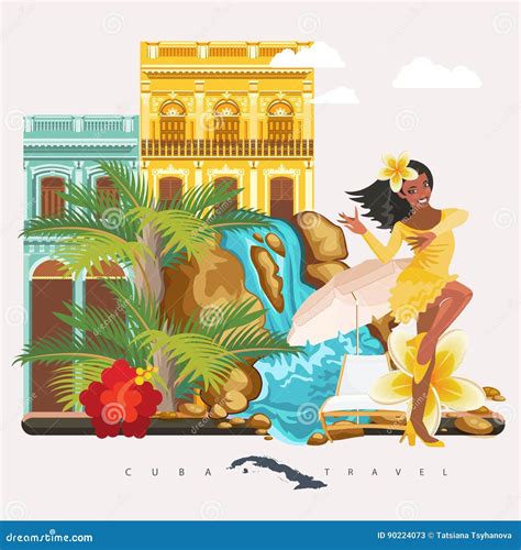 Cuba Travel Colorful Card Concept Travel Poster With Salsa Dancer