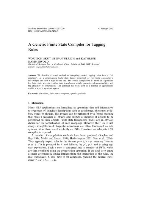 Pdf A Generic Finite State Compiler For Tagging Rules