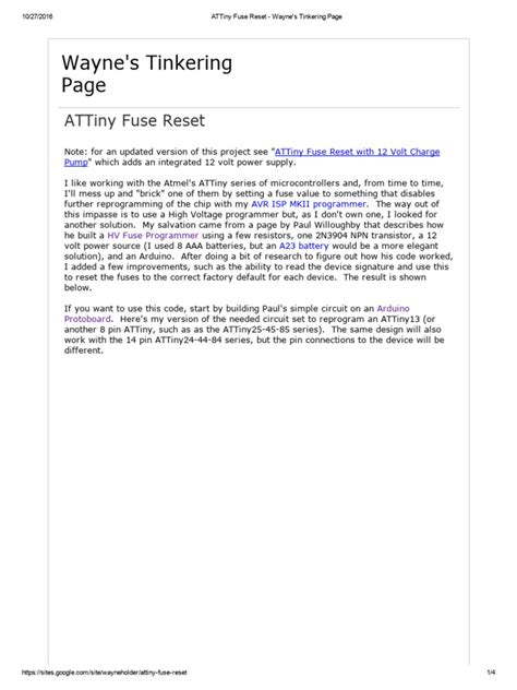Attiny Fuse Reset Waynes Tinkering Page Pdf Computer Science