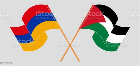 팔레스타인과 아르메니아의 교차하고 흔들리는 깃발 Palestine Liberation Organization에 대한 스톡 벡터