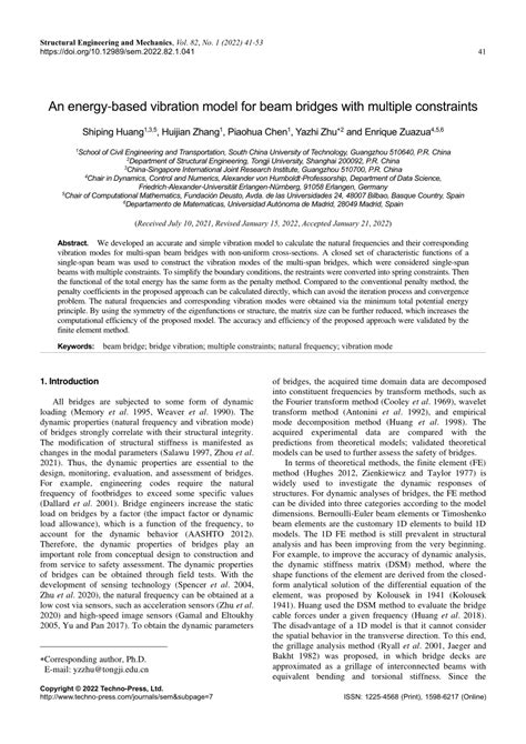 Pdf An Energy Based Vibration Model For Beam Bridges With Multiple