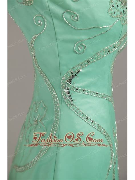 Apple Green Empire V Neck Brush Sweep Tulle Beading Prom Dress