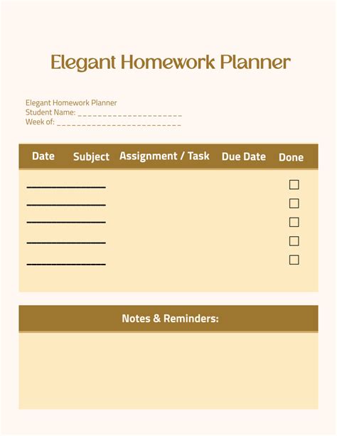 Free College Homework Planner Template To Edit Online
