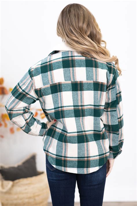 Hunter Green Plaid Jacket With Sherpa Collar · Filly Flair