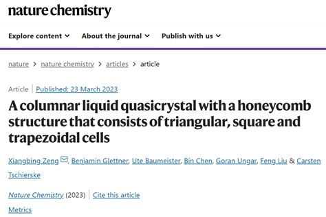 纳米人 Nature Chemistry 一种由三角形正方形和梯形单元组成的蜂窝状结构柱状准液晶