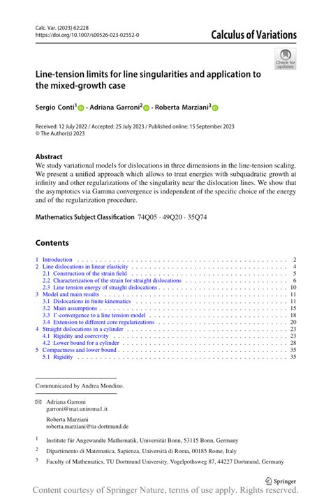 Pdf Line Tension Limits For Line Singularities And Application To The