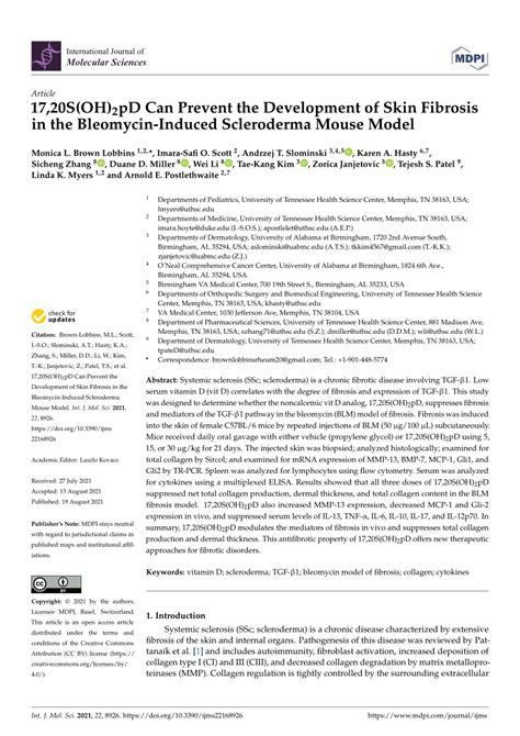 Pdf 17 20s Oh 2pd Can Prevent The Development Of Skin Fibrosis In The Bleomycin Induced