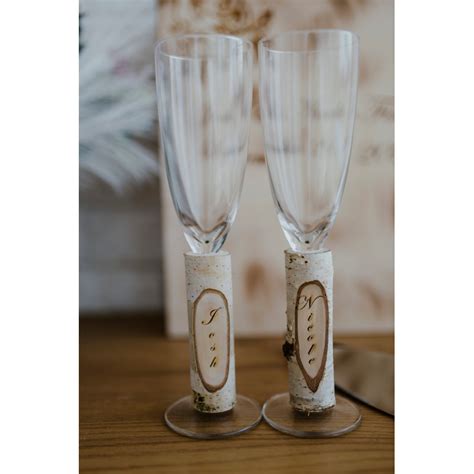 Personalizowane Kieliszki ślubne z DRZEWA BRZOZOWEGO Grawerowane