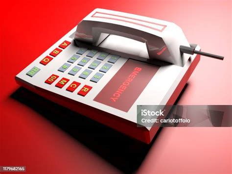 빨간색 비상 쓰기 빨간색 책상 3d 렌더링 그림이있는 흰색 전화기 3차원 형태에 대한 스톡 사진 및 기타 이미지 3차원 형태 Brand Name Online