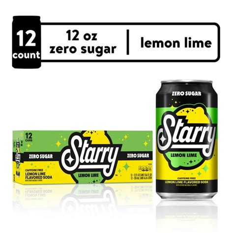 Starry Zero Sugar Lemon Lime Soda Pop 12 Fl Oz 12 Pack Cans