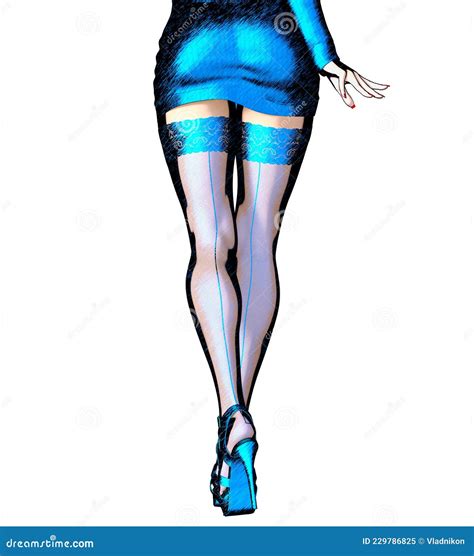 Long Slender Legs Woman Short Skirt Stockings Stock Illustration