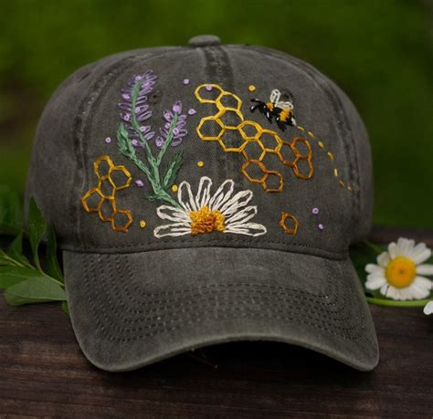 Bumble Bee With Lavender Embroidery Baseball Hat For Women Embroidered