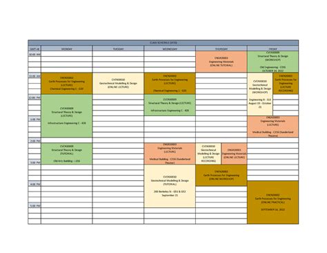 Class Schedule Horizontal New 1000 Am 1100 Am 120000pm 100 Pm 200 Pm 300 Pm 400 Pm 5