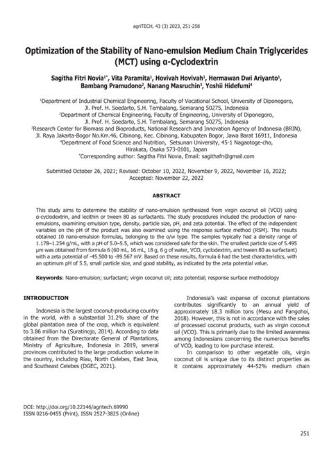 Pdf Optimization Of The Stability Of Nano Emulsion Medium Chain