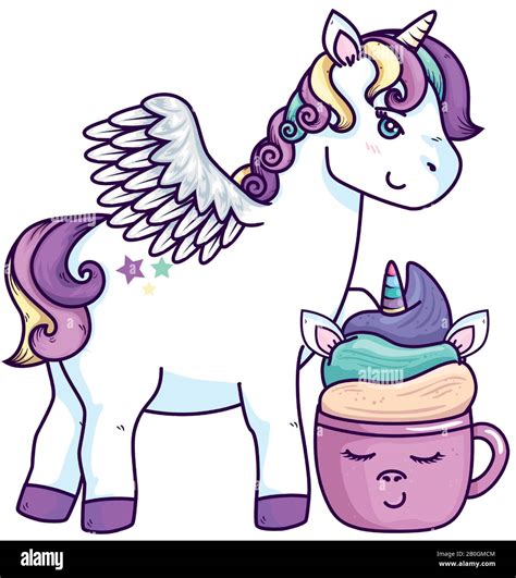 Cute Unicorn With Cup Unicorn Kawaii Style Stock Vector Image And Art Alamy