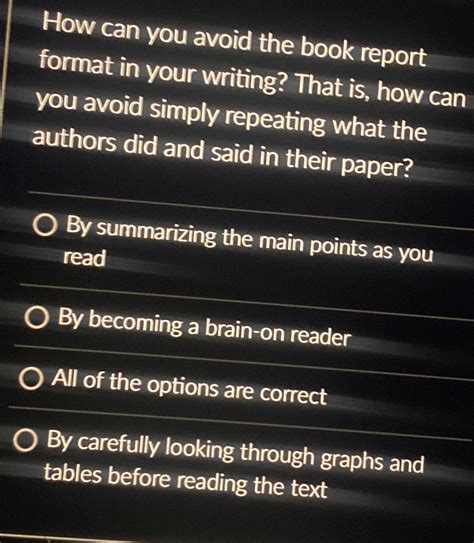 Solved How Can You Avoid The Book Report Format In Your Chegg