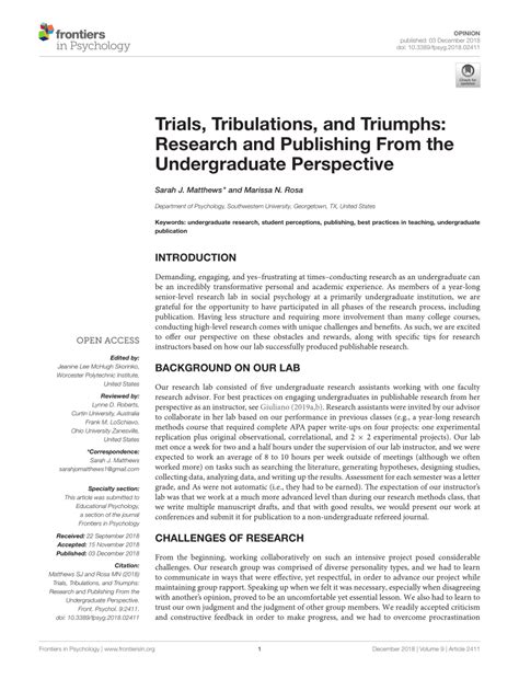PDF Trials Tribulations And Triumphs Research And Publishing From The Undergraduate Perspective