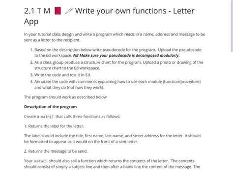 Solved In Your Tutorial Class Design And Write A Program Chegg