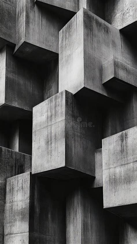 Abstract Geometric Concrete Blocks Structure In Monochrome Industrial Design Concept Stock
