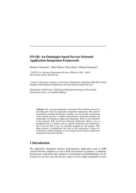 Pdf Onar An Ontologies Based Service Oriented Application