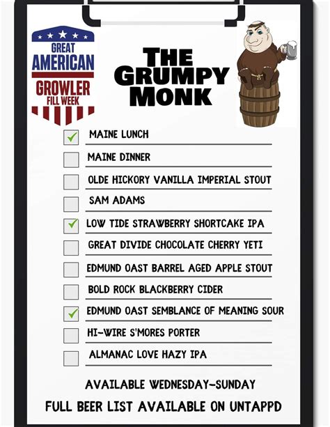 Grumpy Monk In Carolina Great American Growler Fill Week