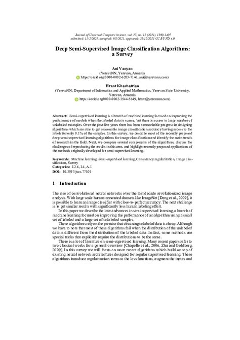 Pdf Deep Semi Supervised Image Classification Algorithms A Survey