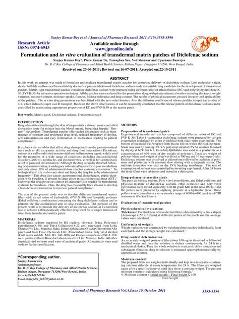 Pdf Formulation And In Vitro Evaluation Of Transdermal Matrix Patches Of Diclofenac Sodium