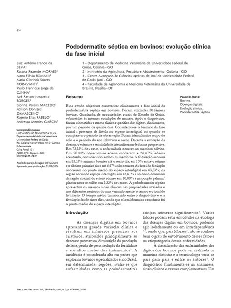 Pododermatite Séptica Em Bovinos Evolução Clínica Pdf Medicina