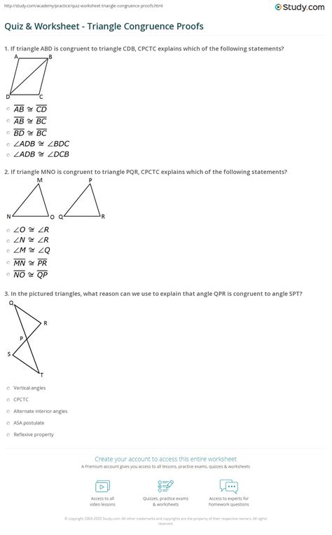 Triangle Congruence Statement Worksheet