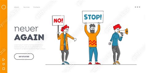 People Protesting With Placards On Rally Strike Landing Page Template
