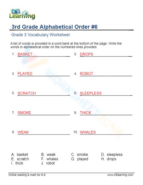 grade 3 alphabetical order write 6 worksheet worksheets library