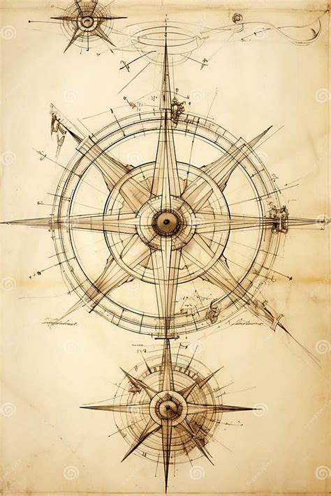 Nautcal Compass Sketch Drawing Exploration And Sailing Concept Poster