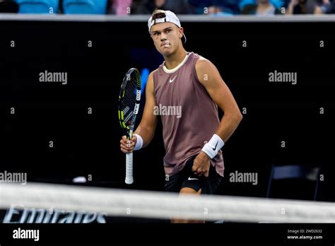 MELBOURNE VIC JANUARY 18 Holger Rune Of Denmark Celebrates During