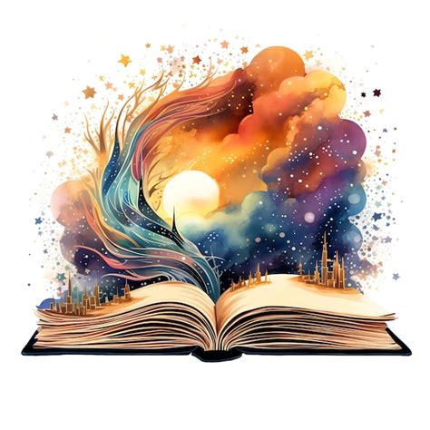 Beautiful Open Book In Fantasy World In Fantasy World Watercolor