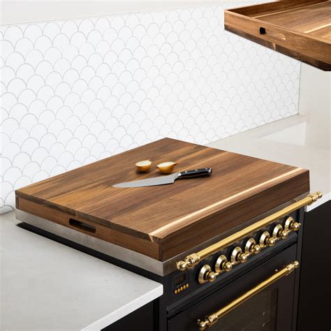 Kivy Acacia Wood Stove Cover With Handles For Extra Counter Space Stove Top Cutting Board