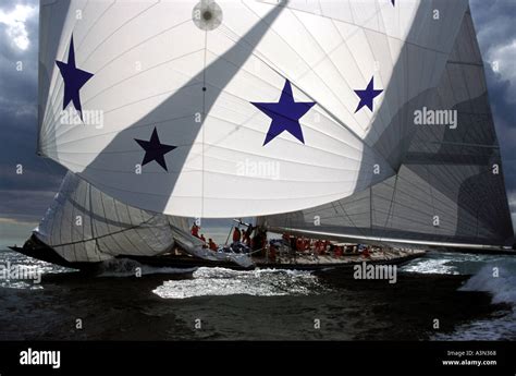 Classic J Class Yacht Endeavour Sailing Under Full Spinnaker Stock