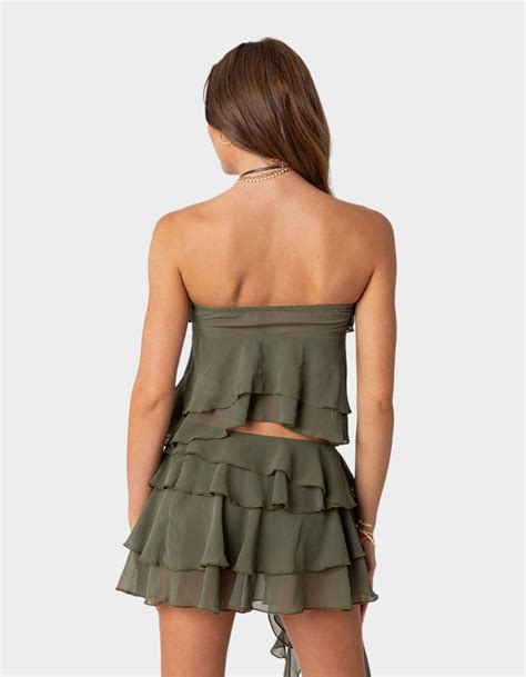 Edikted Nico Ruffled Strapless Top Dk Green Tillys
