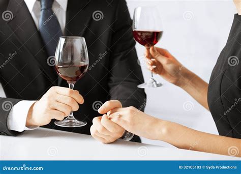 Engaged Couple With Wine Glasses Stock Image Image Of Dining