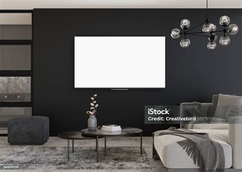 Tv Led Dengan Layar Putih Kosong Tergantung Di Dinding Di Rumah Tv