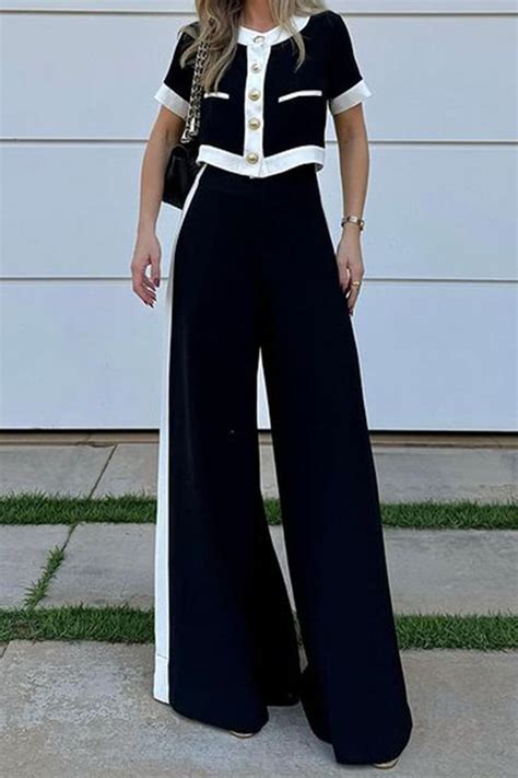 Casual Street Solid Color Buttons Contrast Two Pieces Solid Clothes