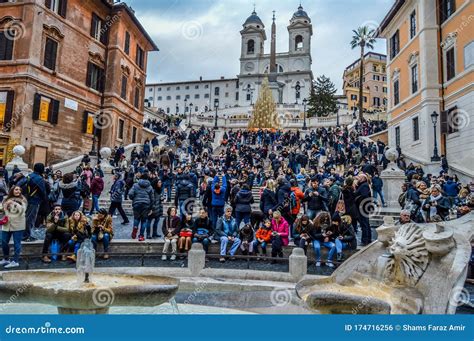 Crowded Spanish Steps At Piazza Di Spagna In Rome Italy During Peak